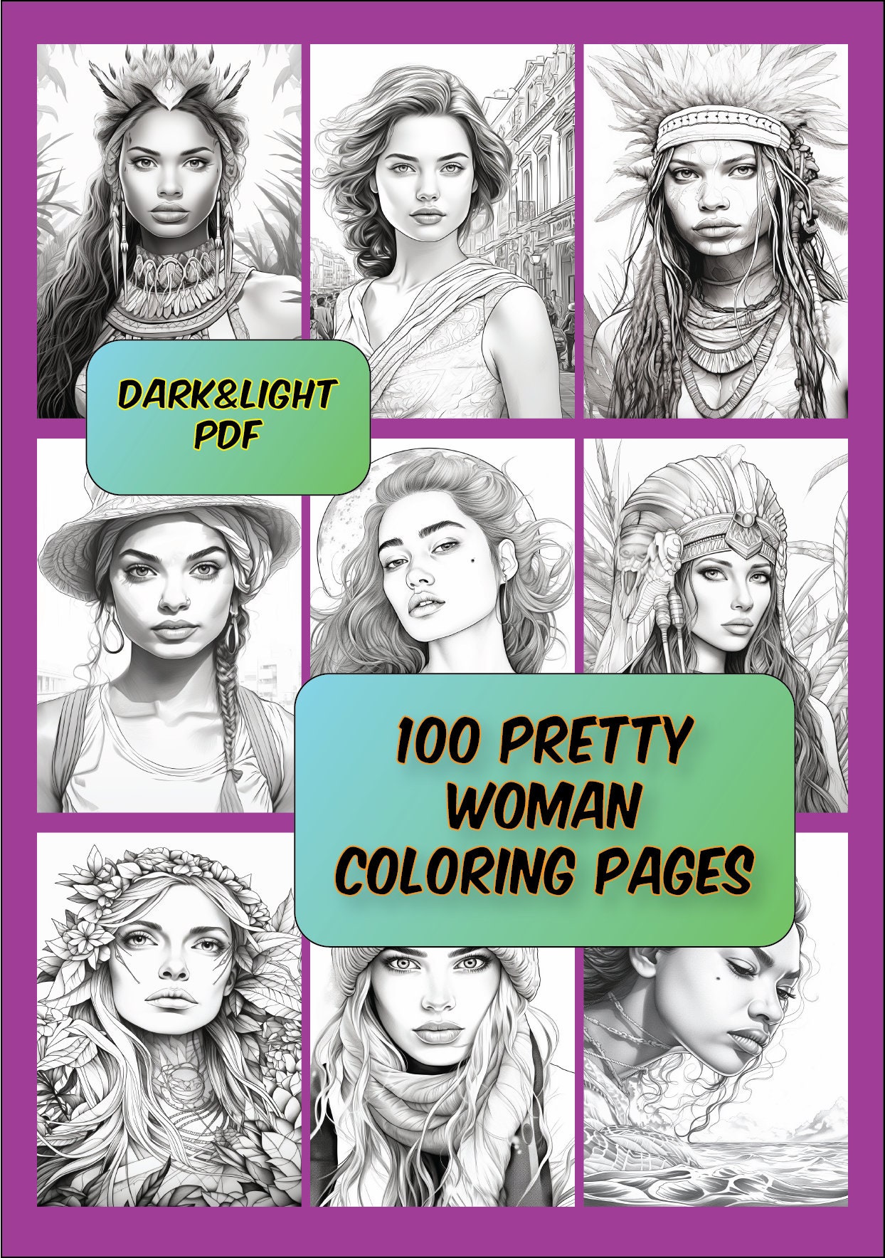 100 Women Portraits Coloring Pages, Beautiful Woman Coloring Sheets ...