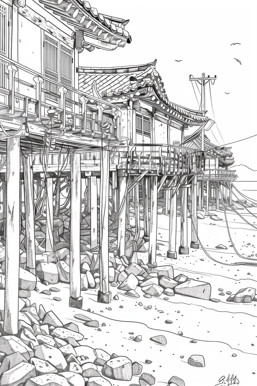 35 Unique Korean Houses Coloring Pages, Grayscale Coloring Pages ...