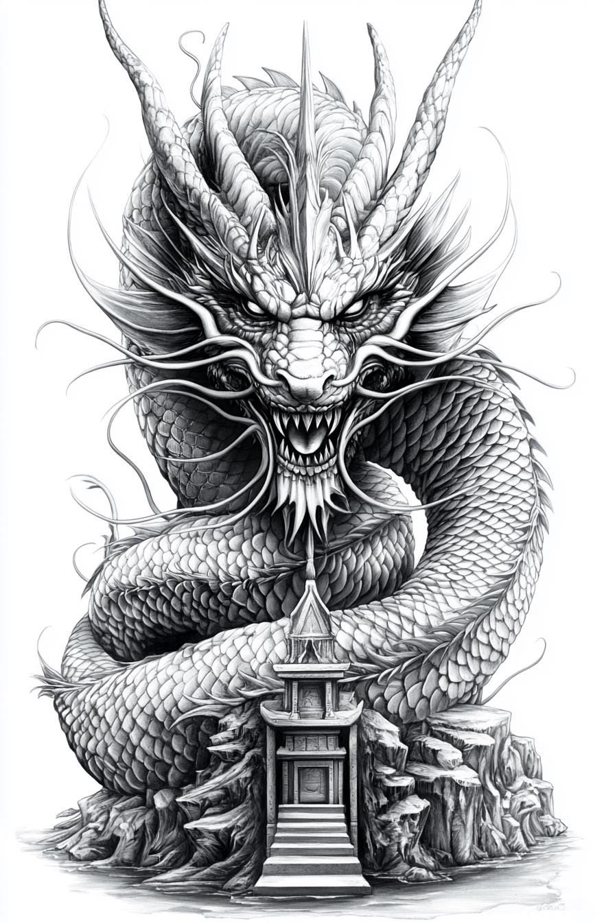 32 Angry Dragons Coloring Pages, Grayscale Coloring Sheets, Adults ...
