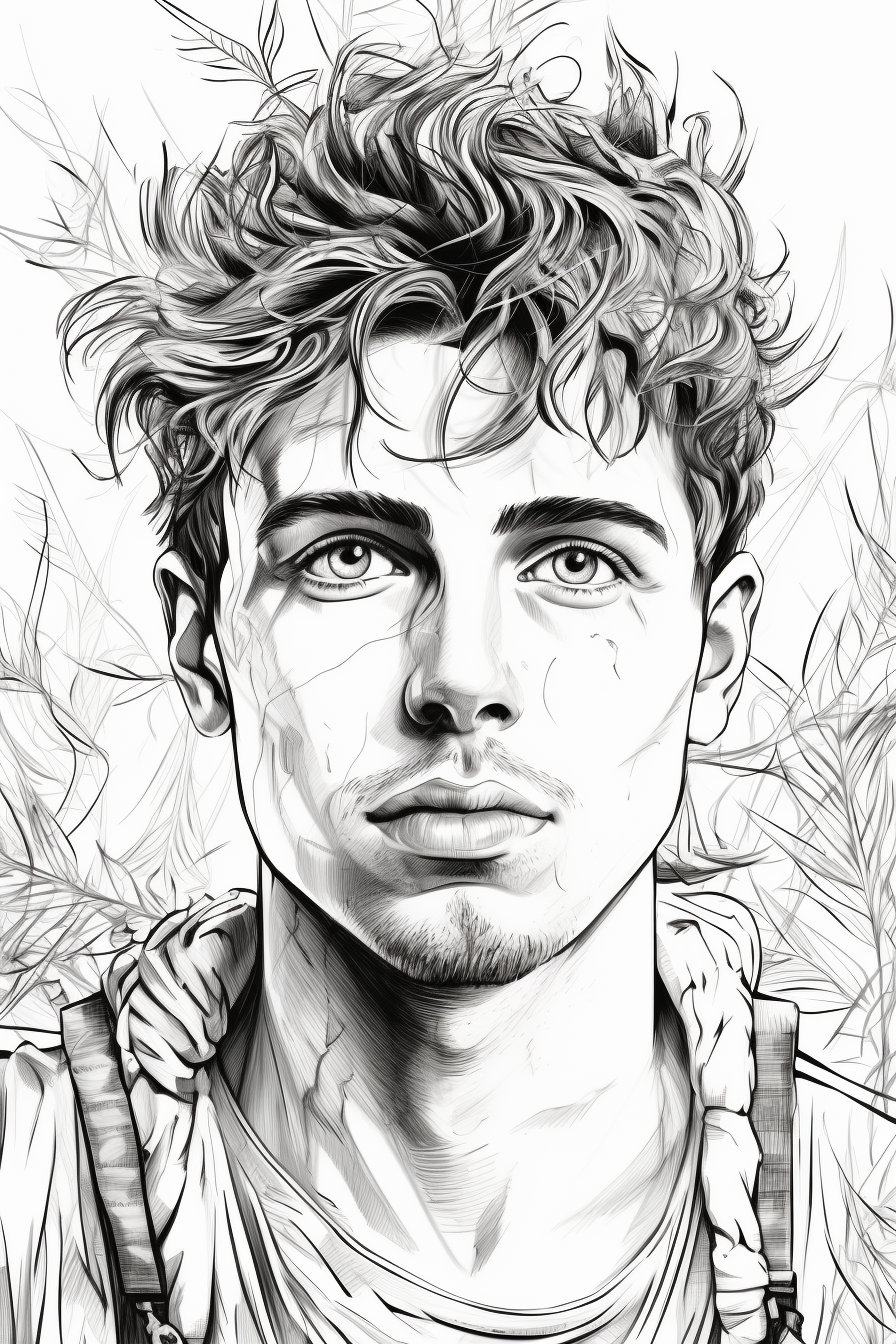 50 Handsome Men Coloring Pages, Man Portrait Grayscale Coloring Sheets ...