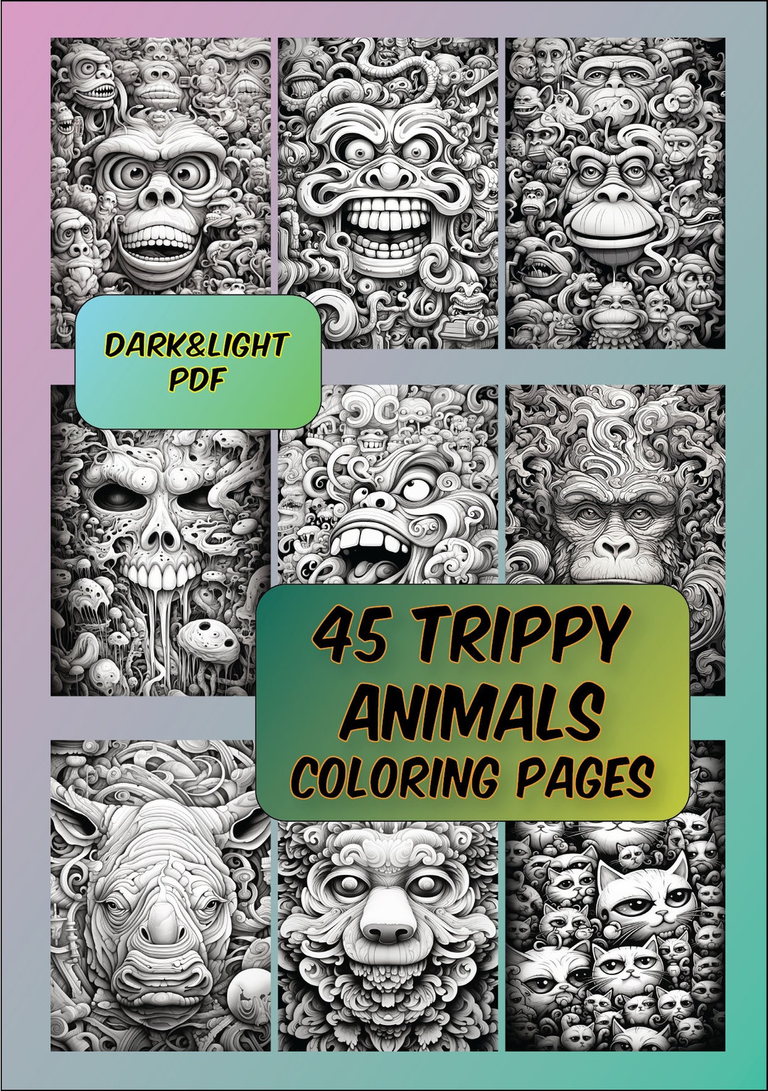 45 Trippy Animals Coloring Pages,psychedelic Creature Grey Scale ...