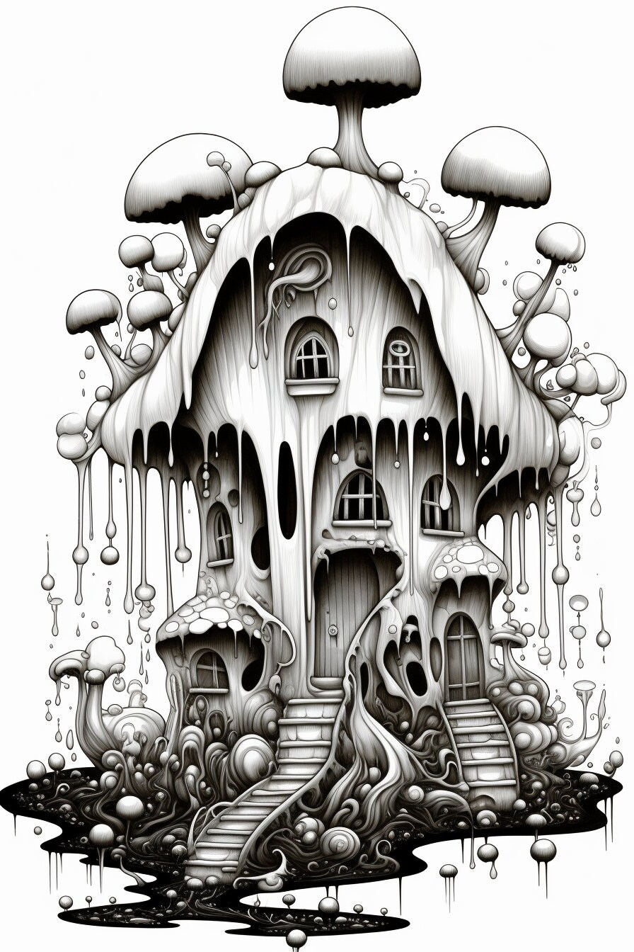 40 Fantasy Tiny Houses Coloring Pages for Adults, Beautiful Trippy ...