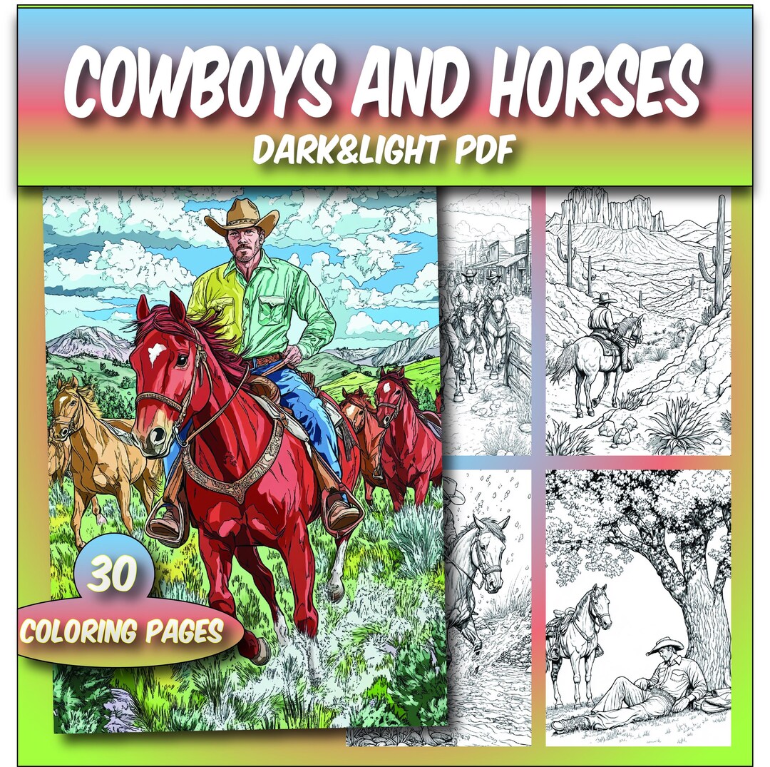 30 Cowboys and Horses Coloring Pages ,cowboys Coloring Book, Horses ...