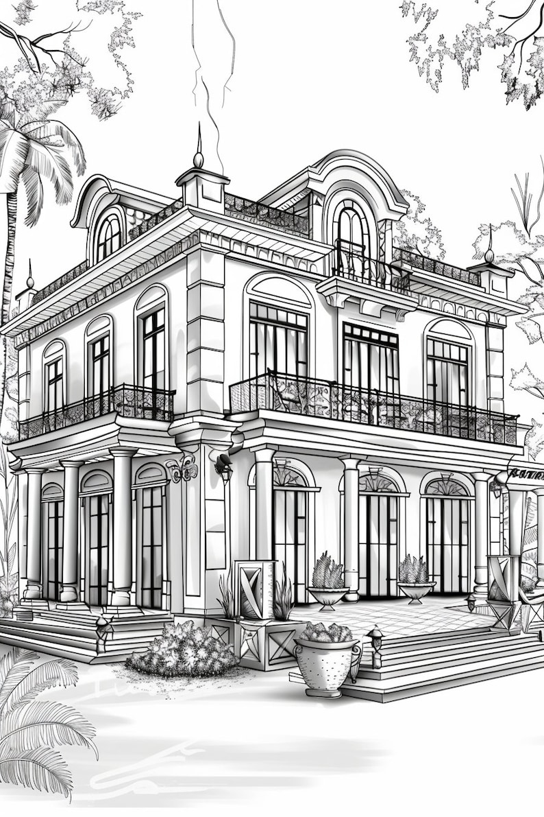 35 Beach House Coloring Pages,beach Villas Coloring Book, Architecture ...