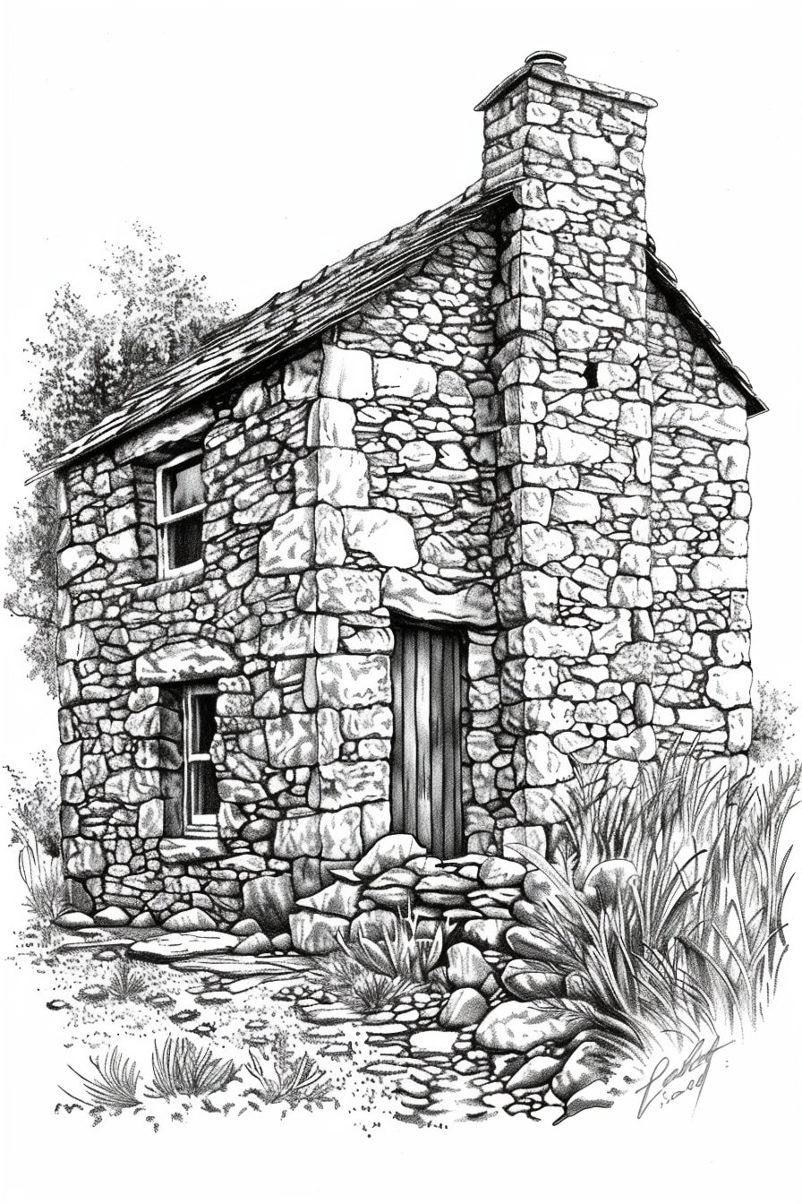 Tranquil Retreats:45 Stone House Coloring Pages for Stress Relief ...