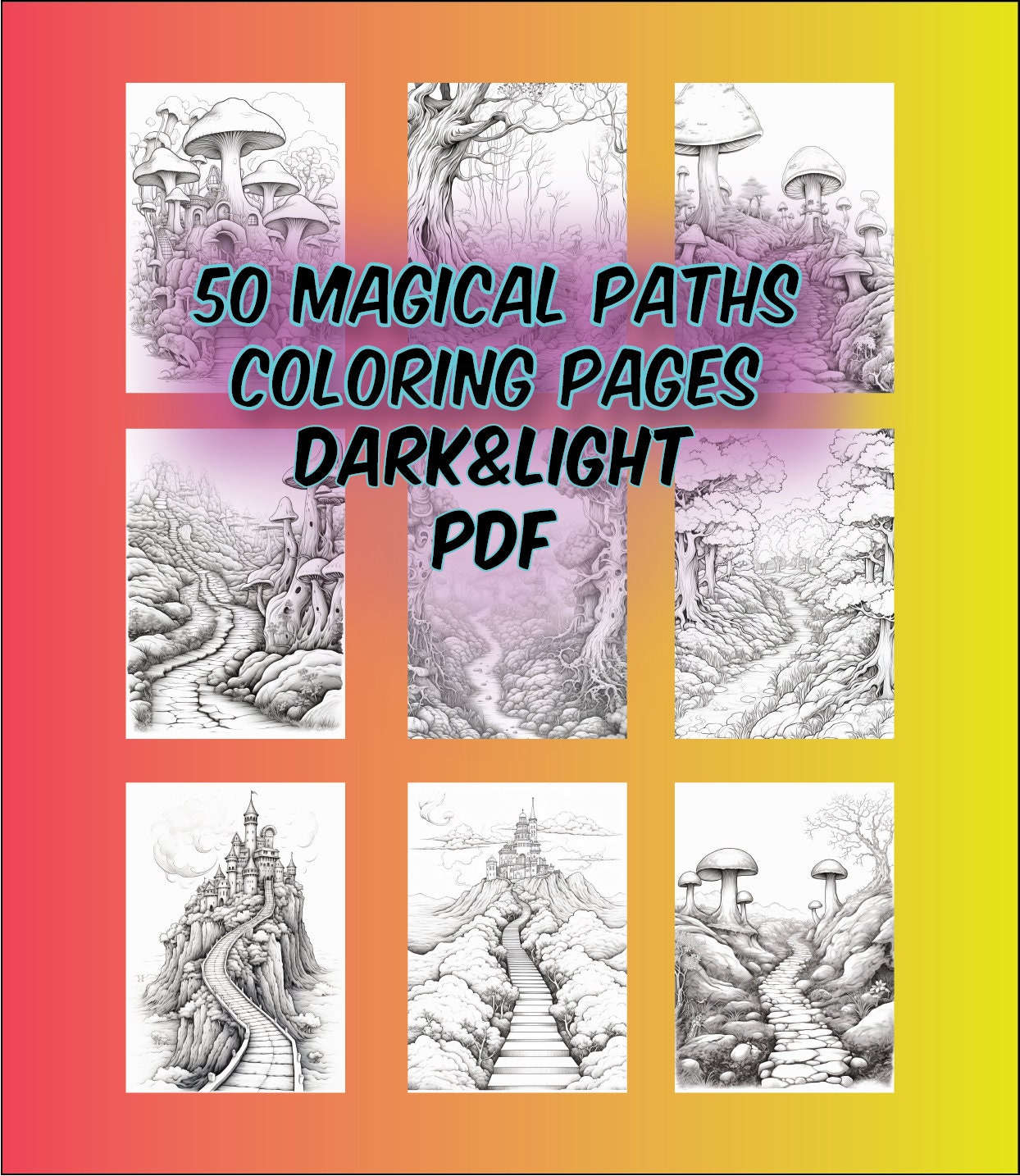 50 Magical Paths Coloring Pages ,greyscale Coloring Pages for Adults ...