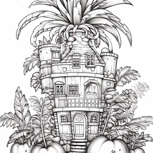 40 Fantasy Tiny Houses Coloring Pages for Adults, Beautiful Trippy ...