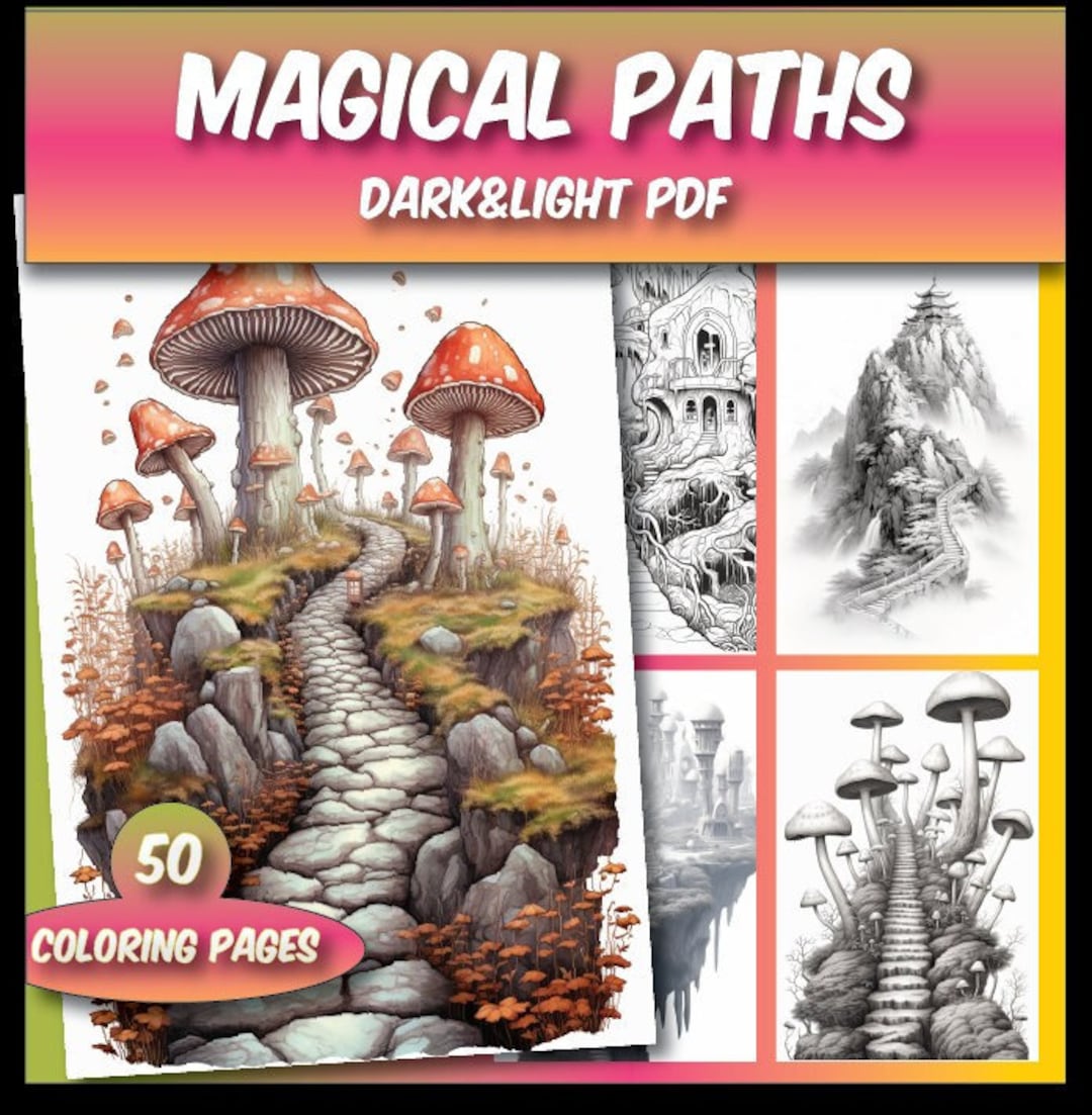 50 Magical Paths Coloring Pages ,greyscale Coloring Pages for Adults ...