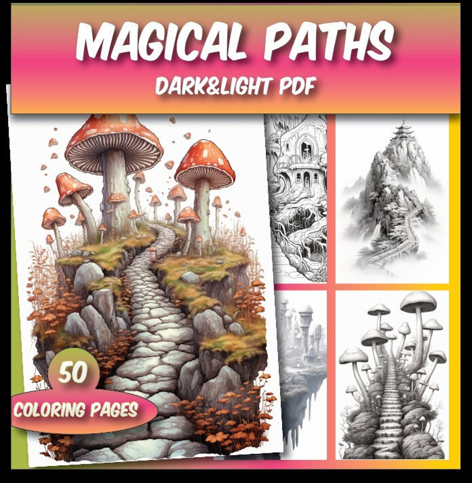 50 Magical Paths Coloring Pages ,greyscale Coloring Pages for Adults ...