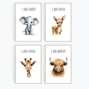 I Am Affirmations, Set of 4 Safari Animal Prints, Boy Bedroom Decor ...