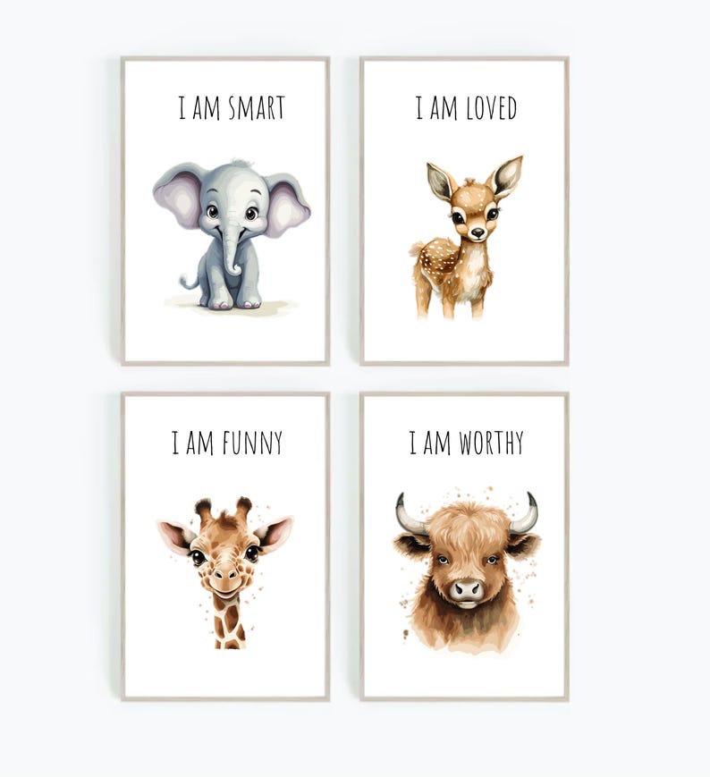 I Am Affirmations, Set of 4 Safari Animal Prints, Boy Bedroom Decor ...