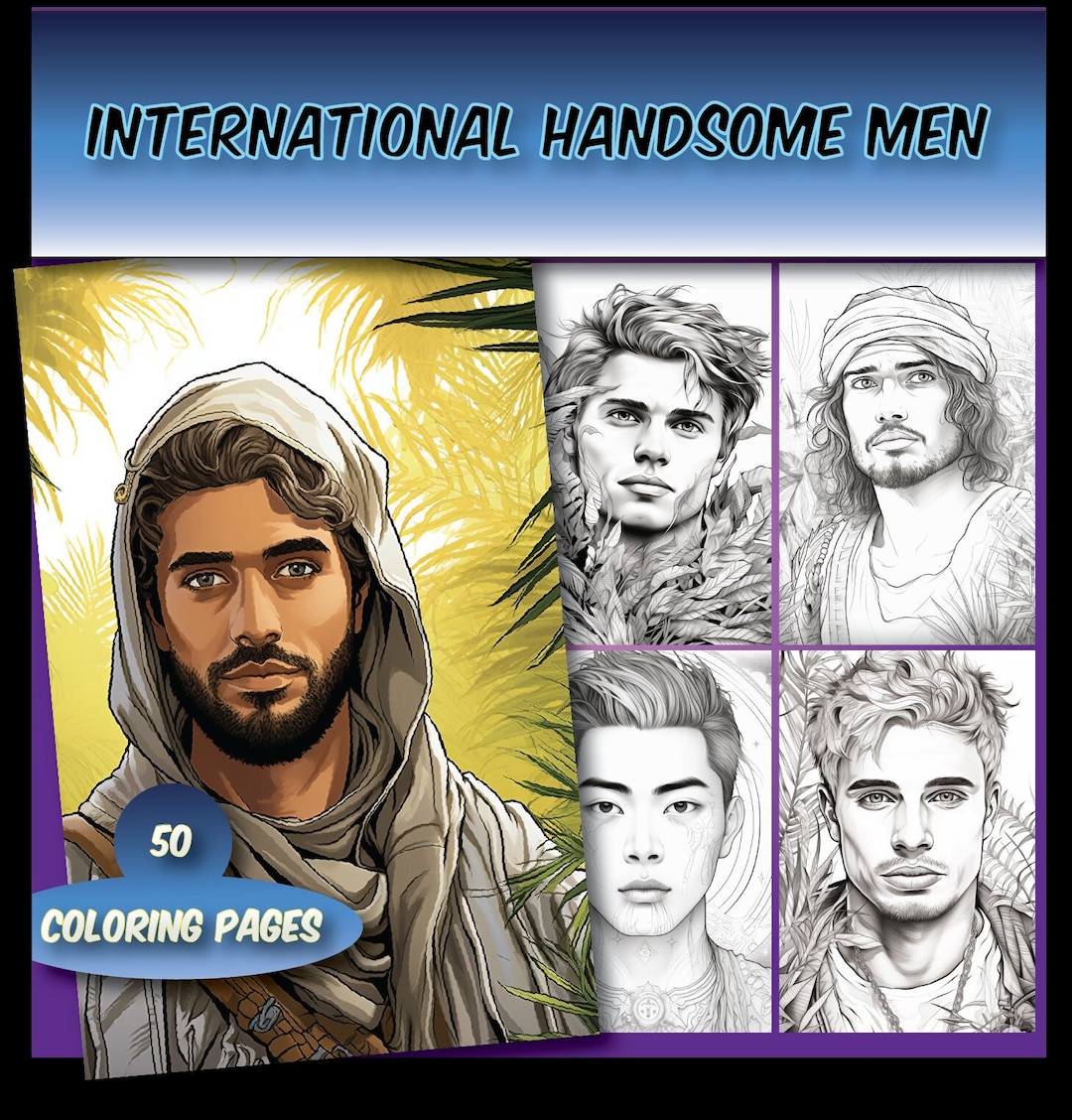 50 Handsome Men Coloring Pages, Man Portrait Grayscale Coloring Sheets ...