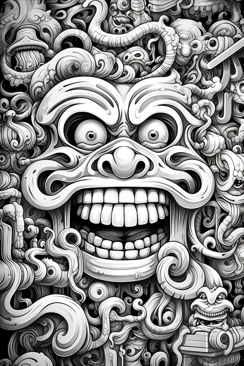 45 Trippy Animals Coloring Pages,psychedelic Creature Grayscale ...