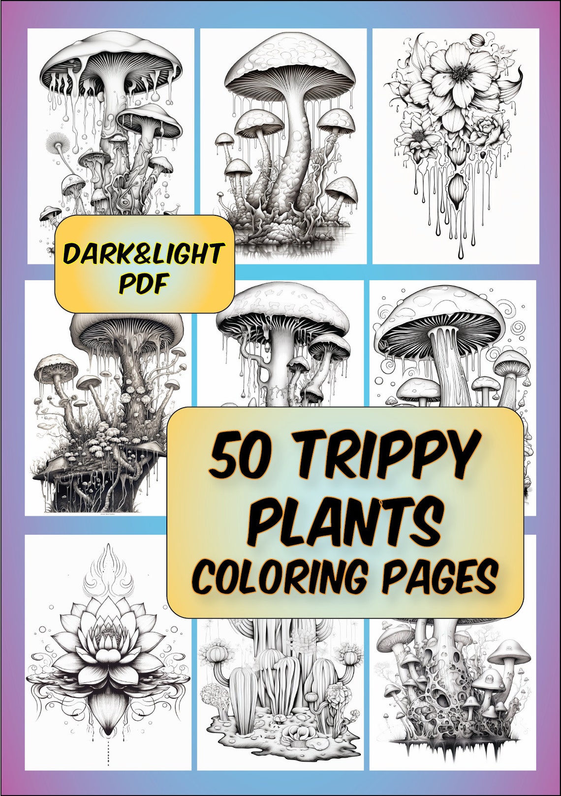 50 Trippy Coloring Pages, Trippy Mushroom Coloring Pages ,trippy Cactus ...