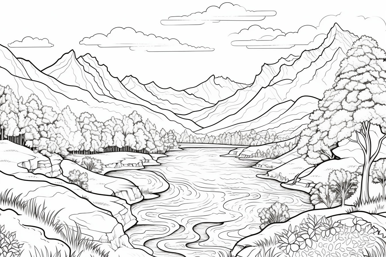 70 Beautiful Landscapes Coloring Pages, World Coloring Book, Landscape ...