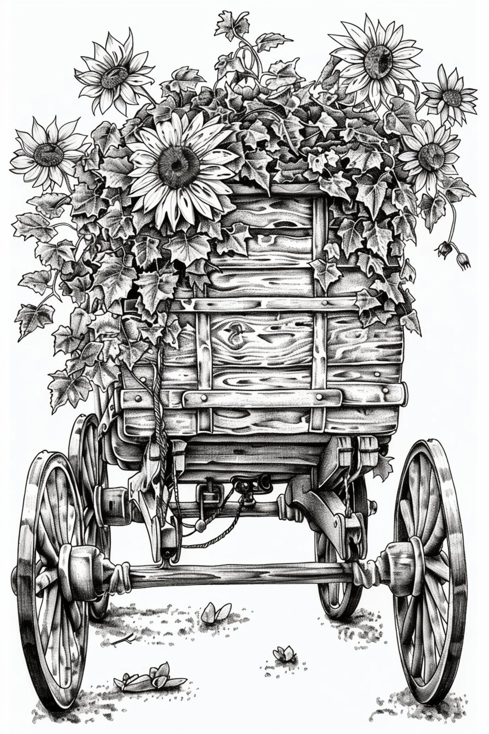 40 Wagons Coloring Pages,floral Wagon Coloring Pages for Adults and ...