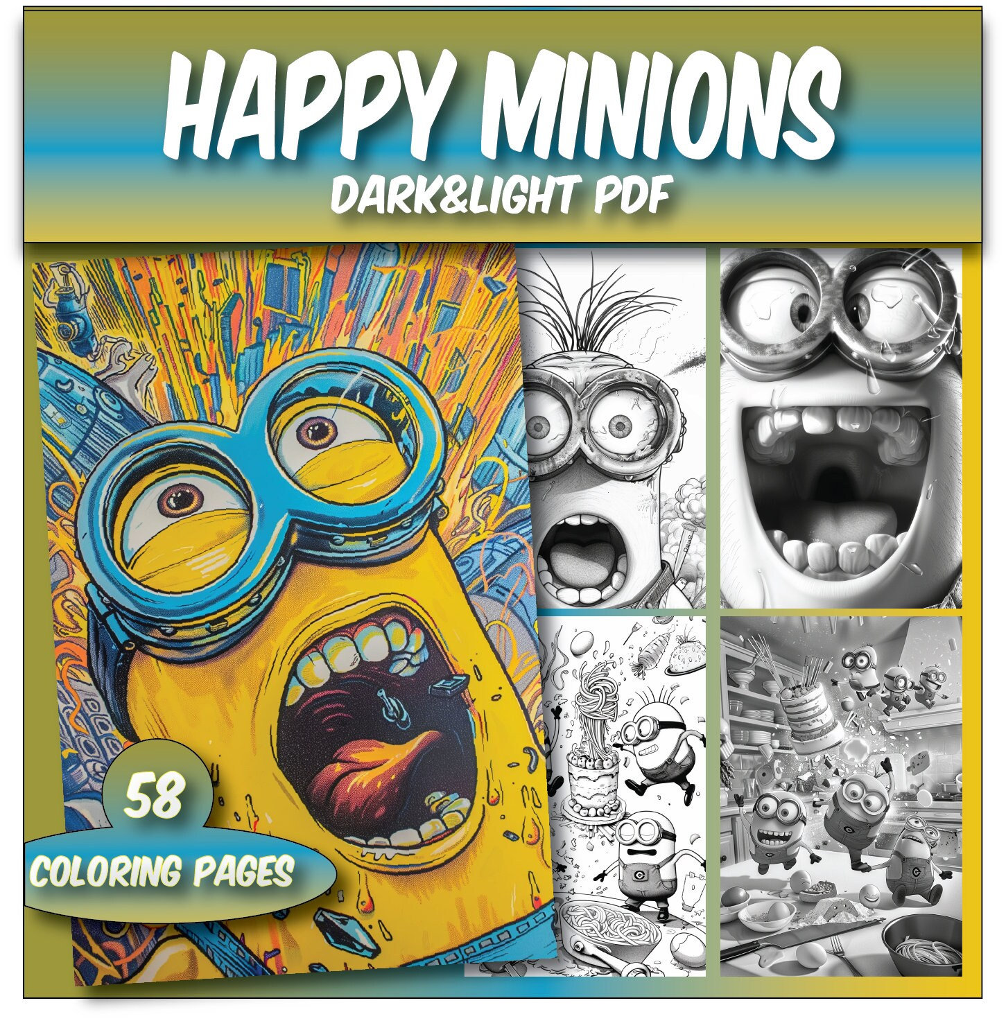 58 Happy Minions Coloring Pages,minion Coloring Book, Instant Download ...