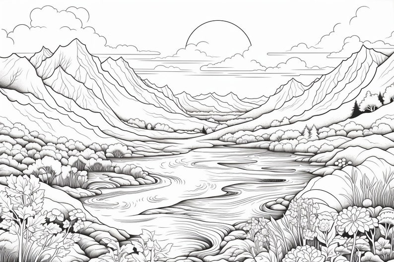 70 Beautiful Landscapes Coloring Pages - Etsy