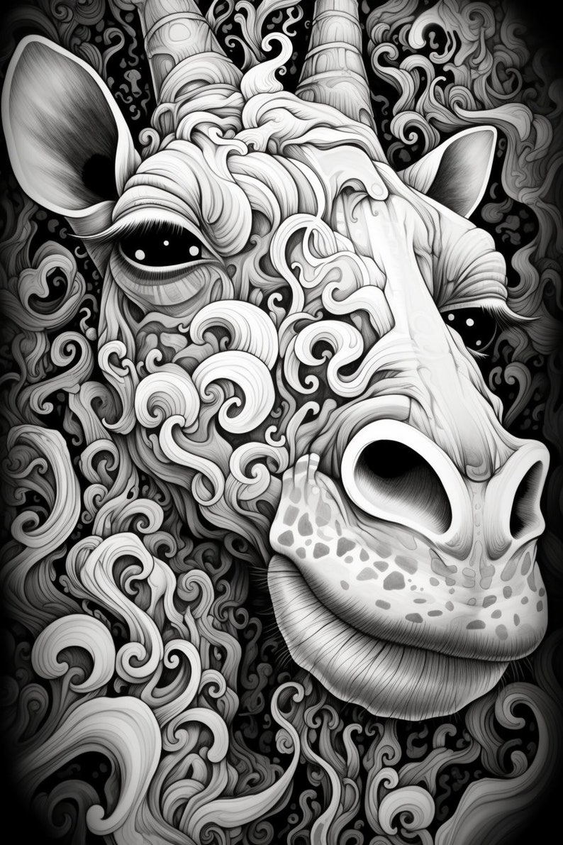 45 Trippy Animals Coloring Pages,psychedelic Creature Grayscale ...