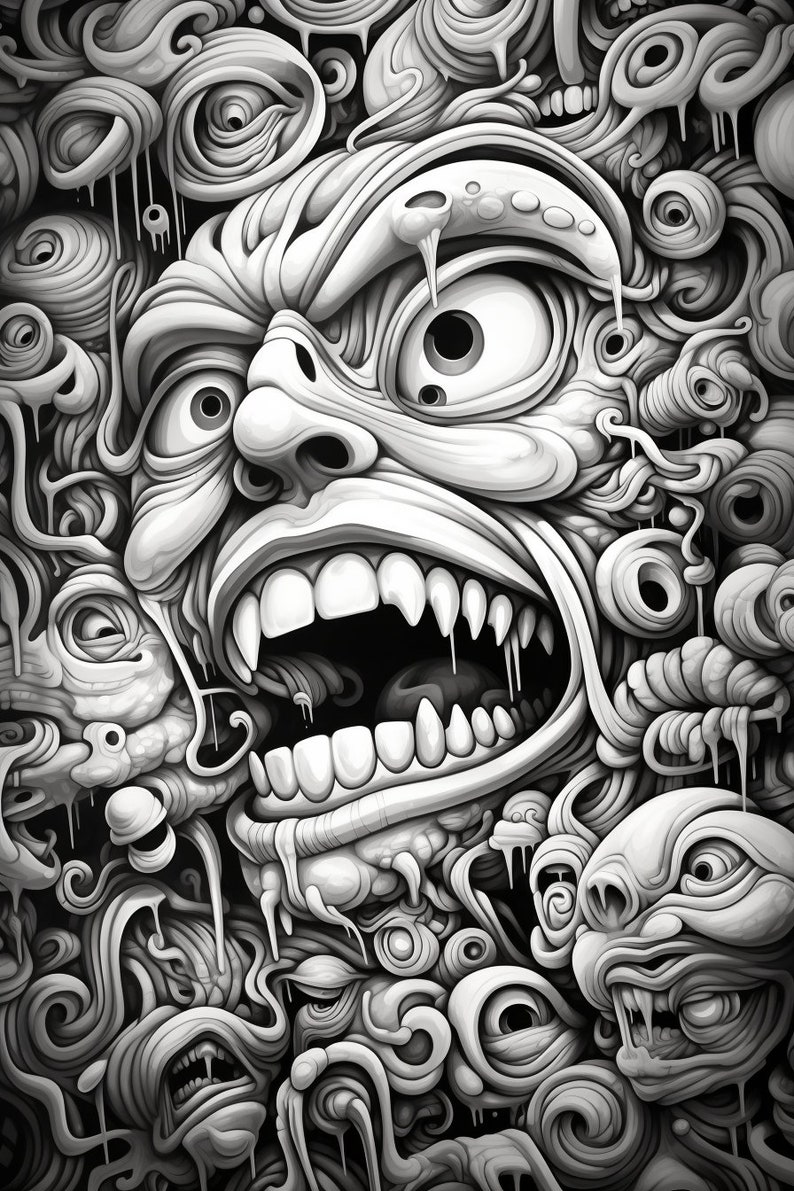 45 Trippy Animals Coloring Pages,psychedelic Creature Grayscale ...