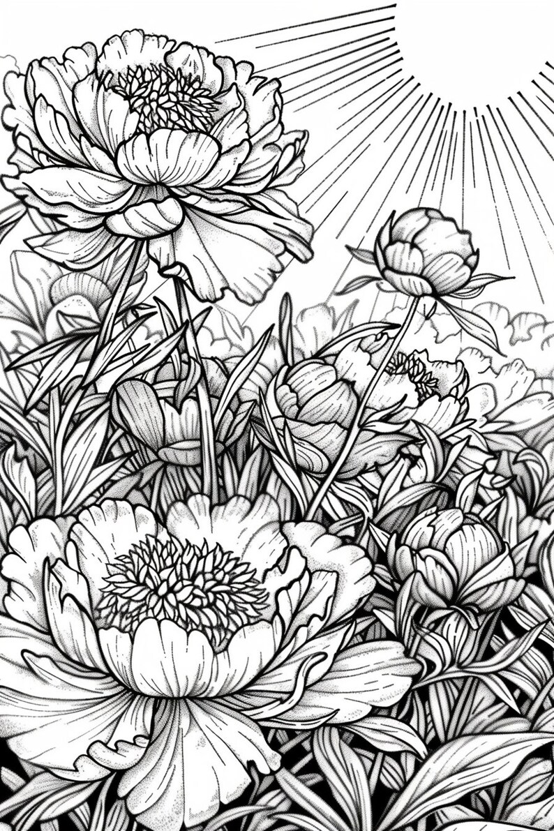 Enchanting Peonies:40 Coloring Pages of Floral Splendor in Diverse ...
