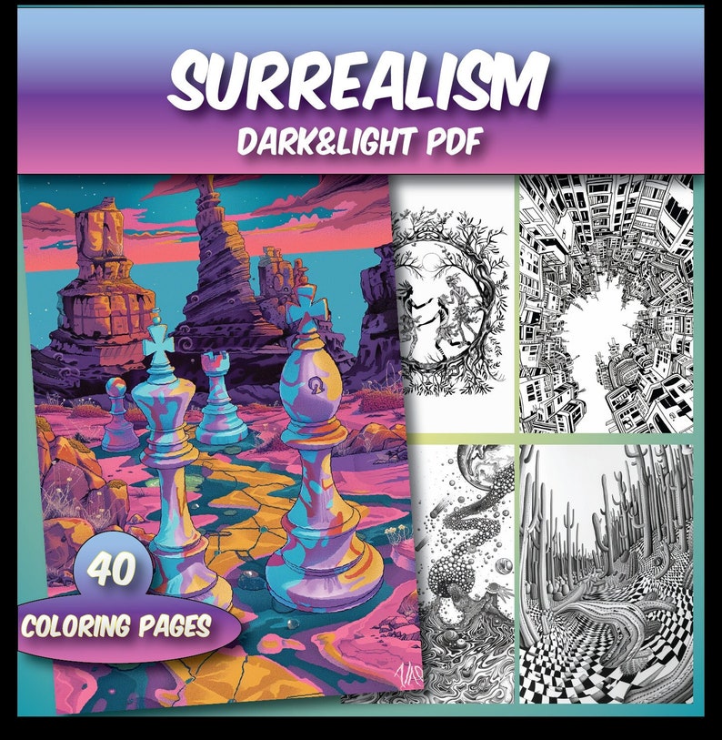 40 Surreal Coloring Pages for Adults and Kids,stress Relief Colouring ...
