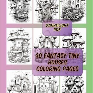 40 Fantasy Tiny Houses Coloring Pages for Adults, Beautiful Trippy ...