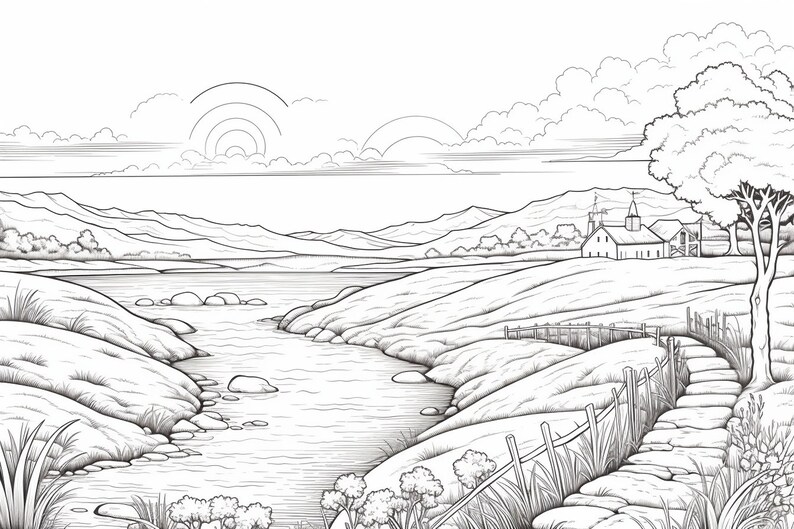 70 Beautiful Landscapes Coloring Pages - Etsy