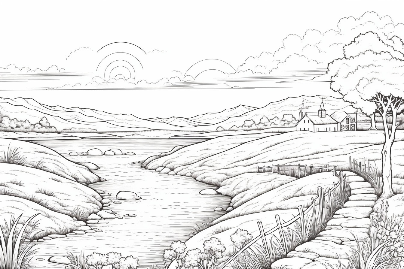 70 Beautiful Landscapes Coloring Pages, World Coloring Book, Landscape ...