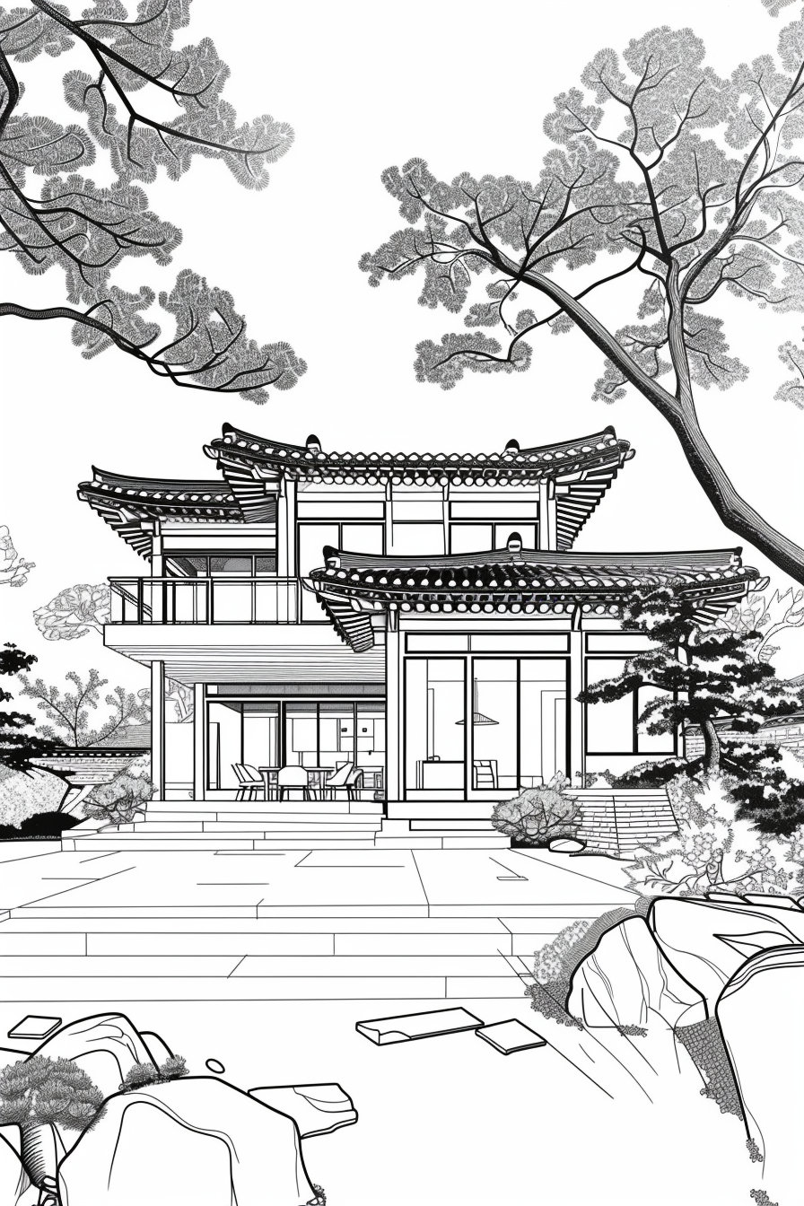 35 Unique Korean Houses Coloring Pages, Grayscale Coloring Pages ...
