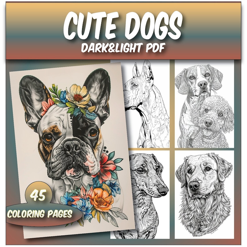 45 Cute Dogs Coloring Pages, Animals Coloring Sheets, Dog Grayscale ...