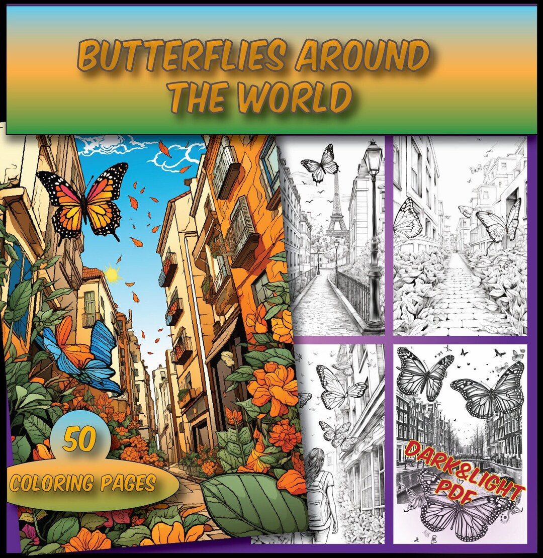 50 Butterflies Around the World Coloring Pages , Grayscale Coloring ...