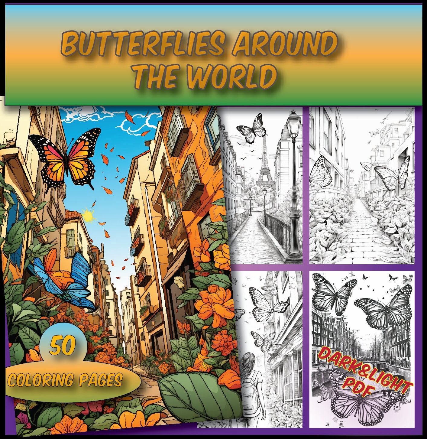 50 Butterflies Around the World Coloring Pages ,greyscale Coloring ...