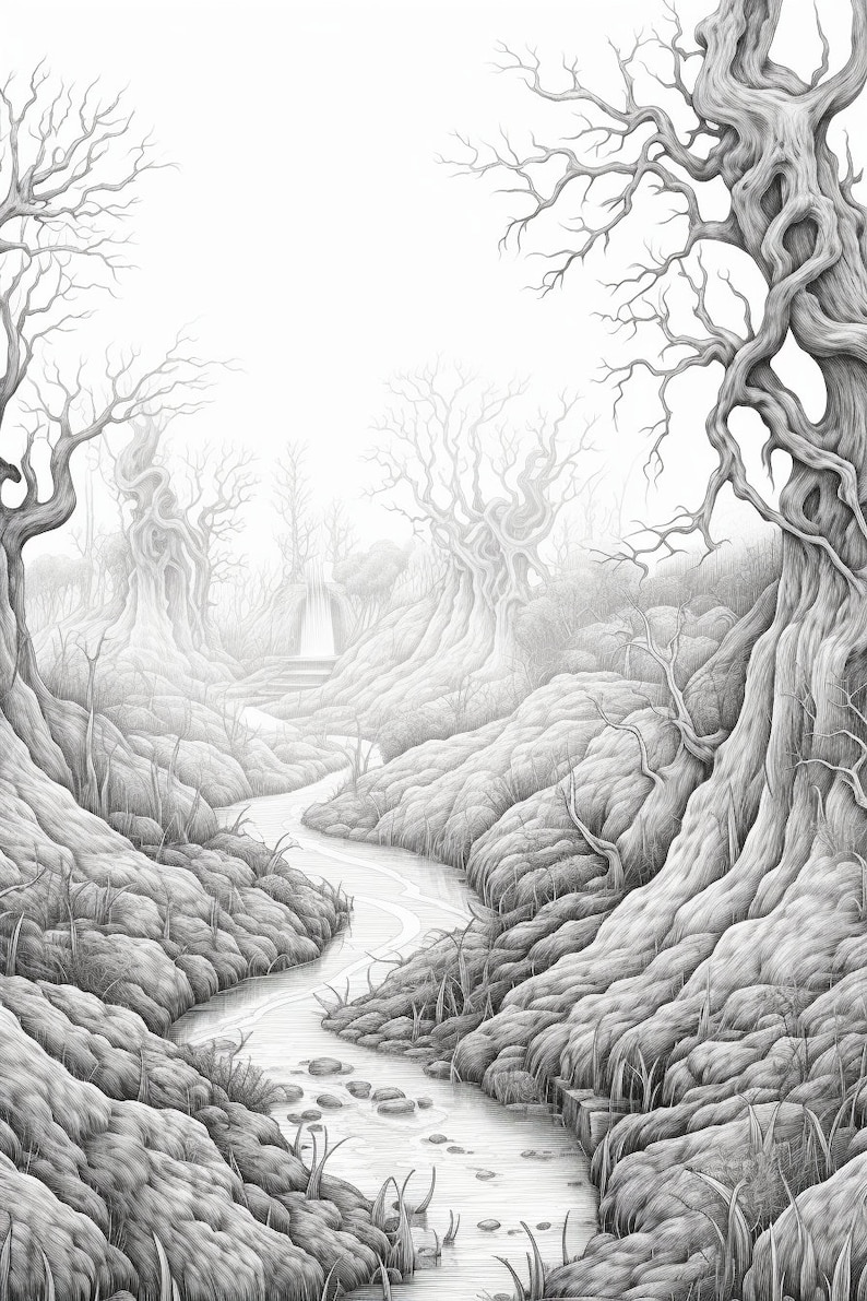 50 Magical Paths Coloring Pages ,greyscale Coloring Pages for Adults ...