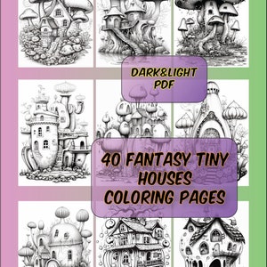 40 Fantasy Tiny Houses Coloring Pages for Adults, Beautiful Trippy ...