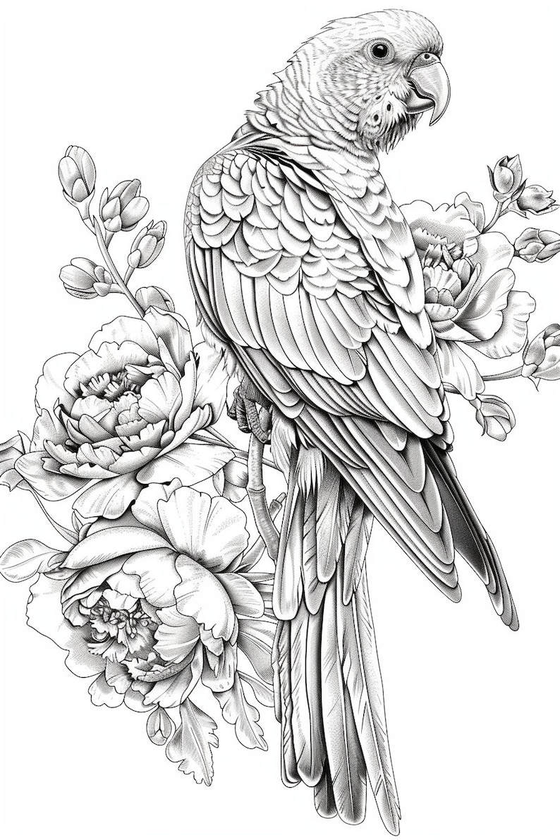 35 Beautiful Birds Coloring Pages, Parrot Coloring Pages, Digital ...