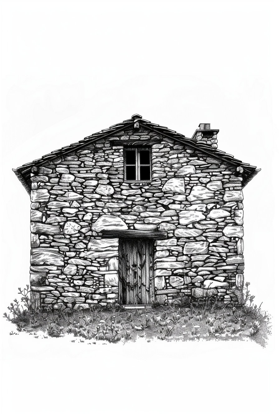 Tranquil Retreats:45 Stone House Coloring Pages for Stress Relief ...