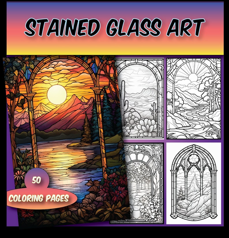 50 Stained Glass Coloring Pages ,grayscale Windows Art Coloring Sheets ...