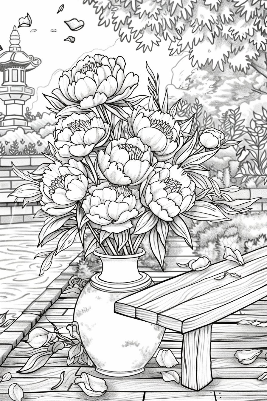 Enchanting Peonies:40 Coloring Pages of Floral Splendor in Diverse ...