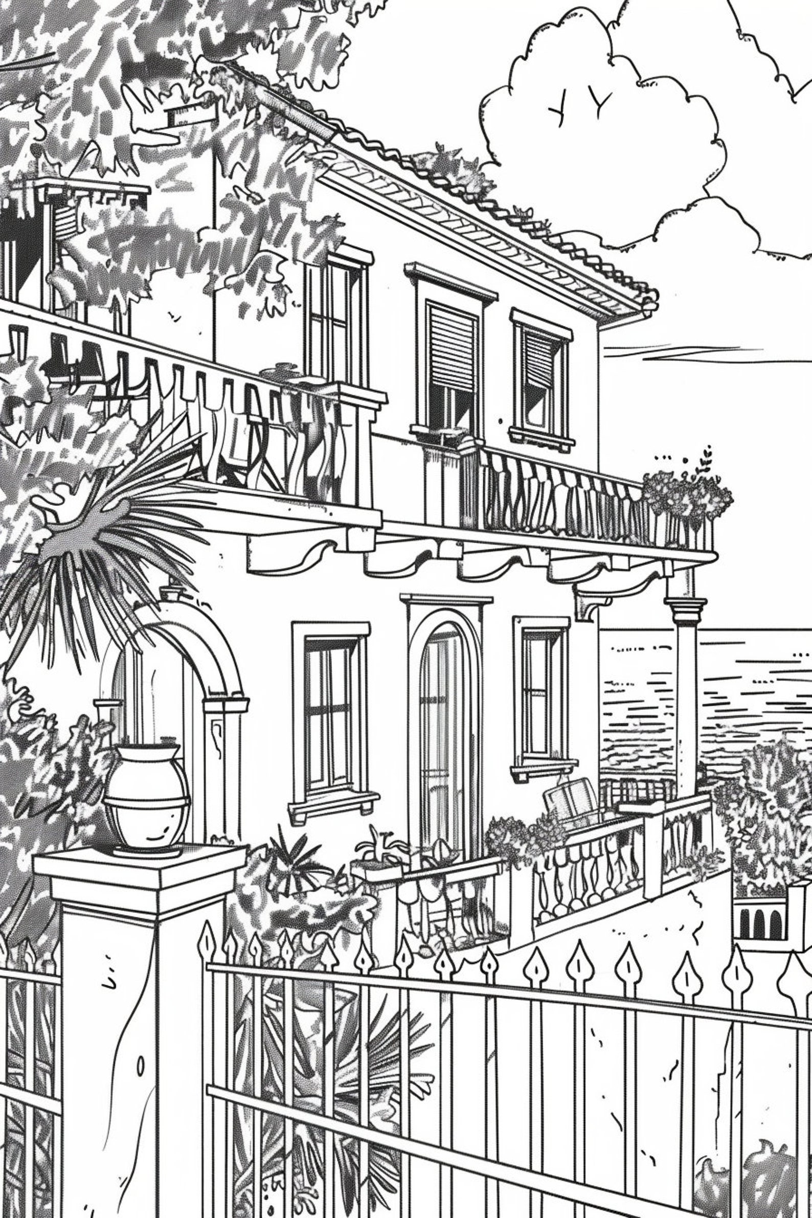 35 Beach House Coloring Pages,beach Villas Coloring Book, Architecture ...