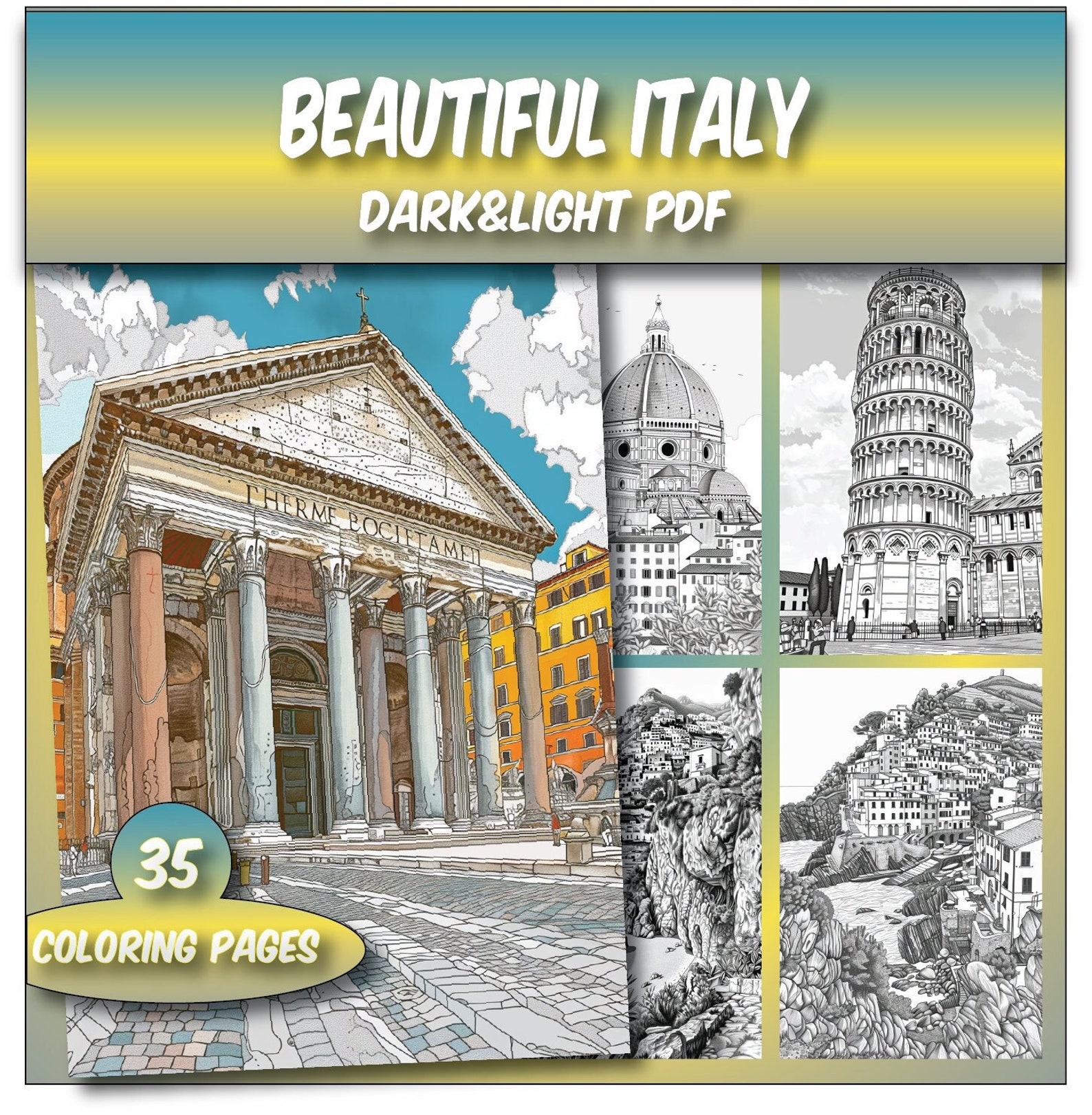 35 Italy Coloring Pages, Italian Iconic Landscapes and Architecture ...