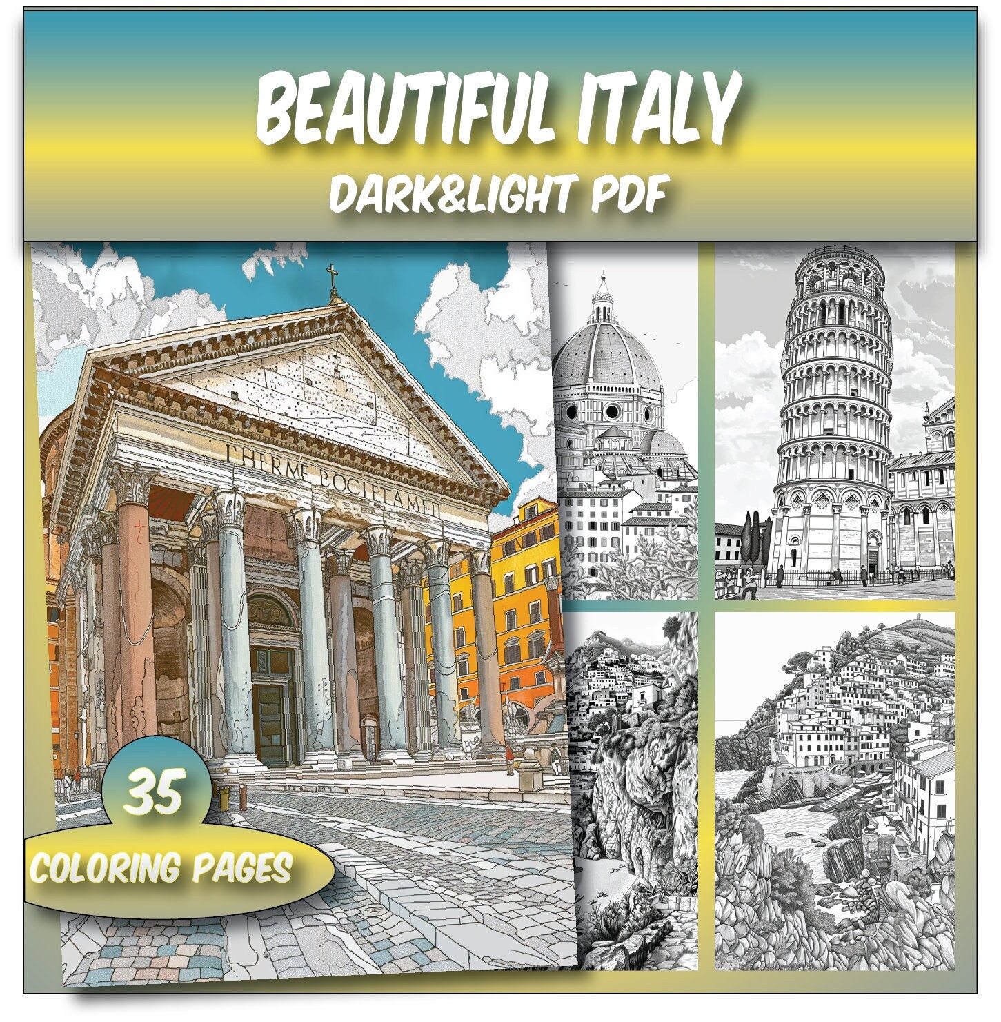 35 Italy Coloring Pages, Italian Iconic Landscapes and Architecture ...