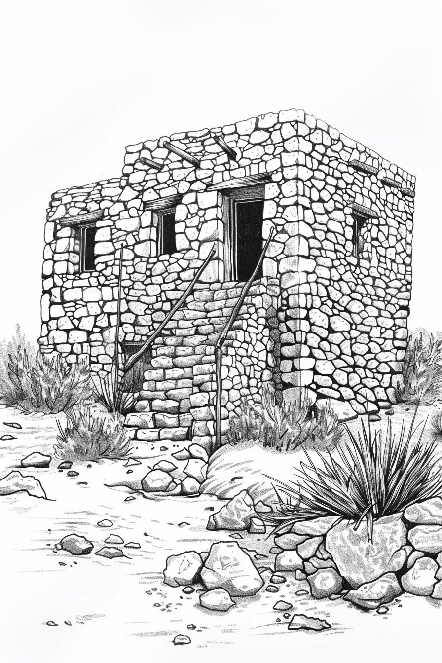 Tranquil Retreats:45 Stone House Coloring Pages for Stress Relief ...
