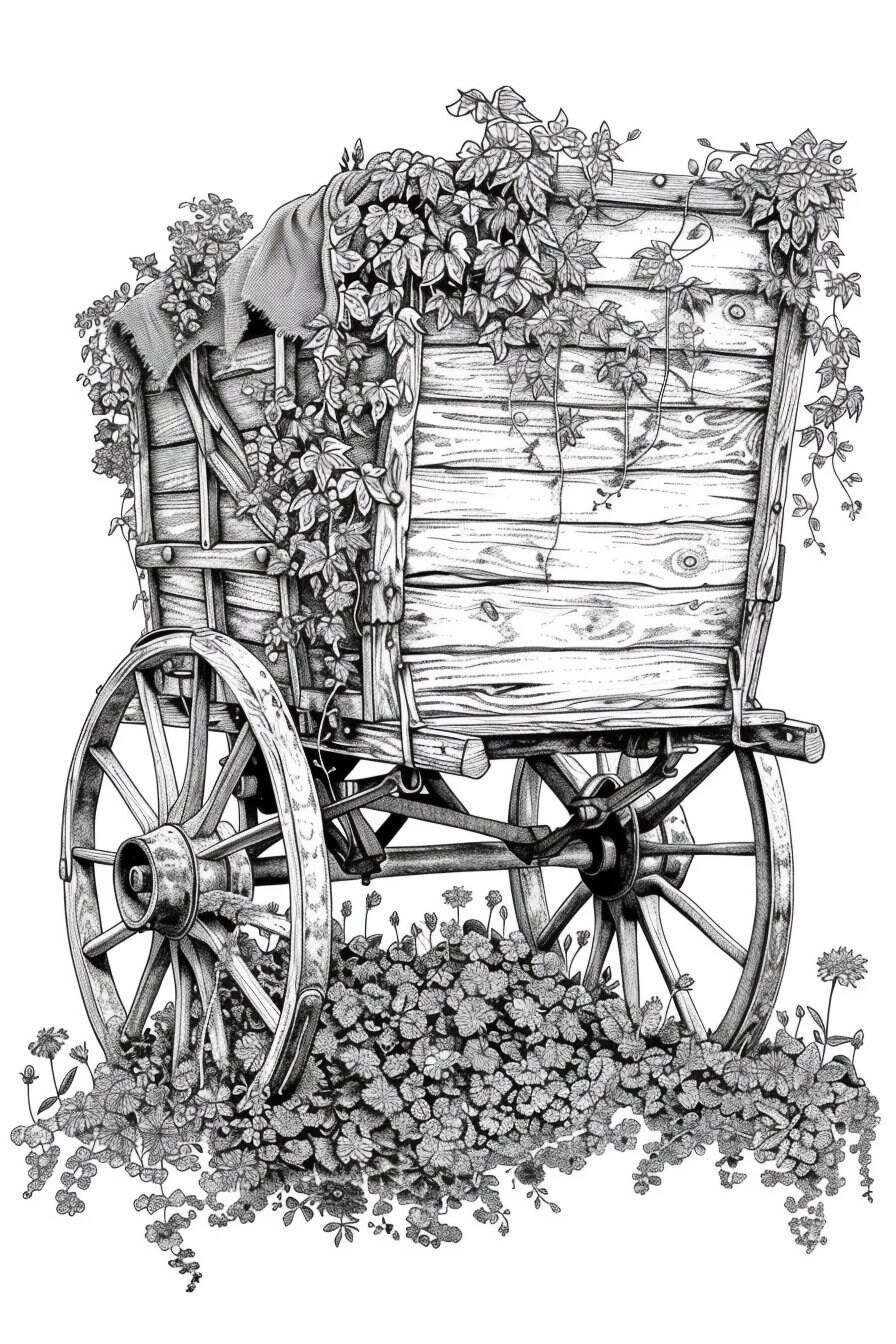 40 Wagons Coloring Pages,floral Wagon Coloring Pages for Adults and ...