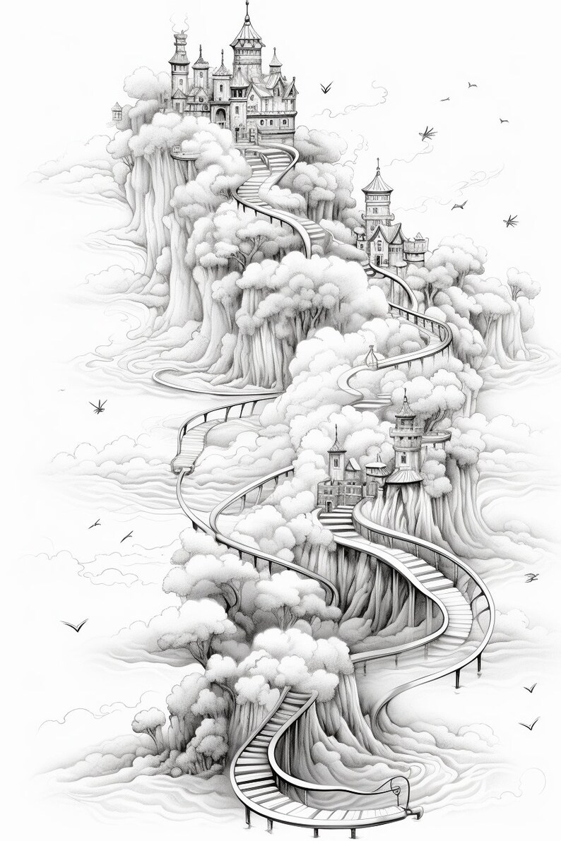 50 Magical Paths Coloring Pages ,greyscale Coloring Pages for Adults ...