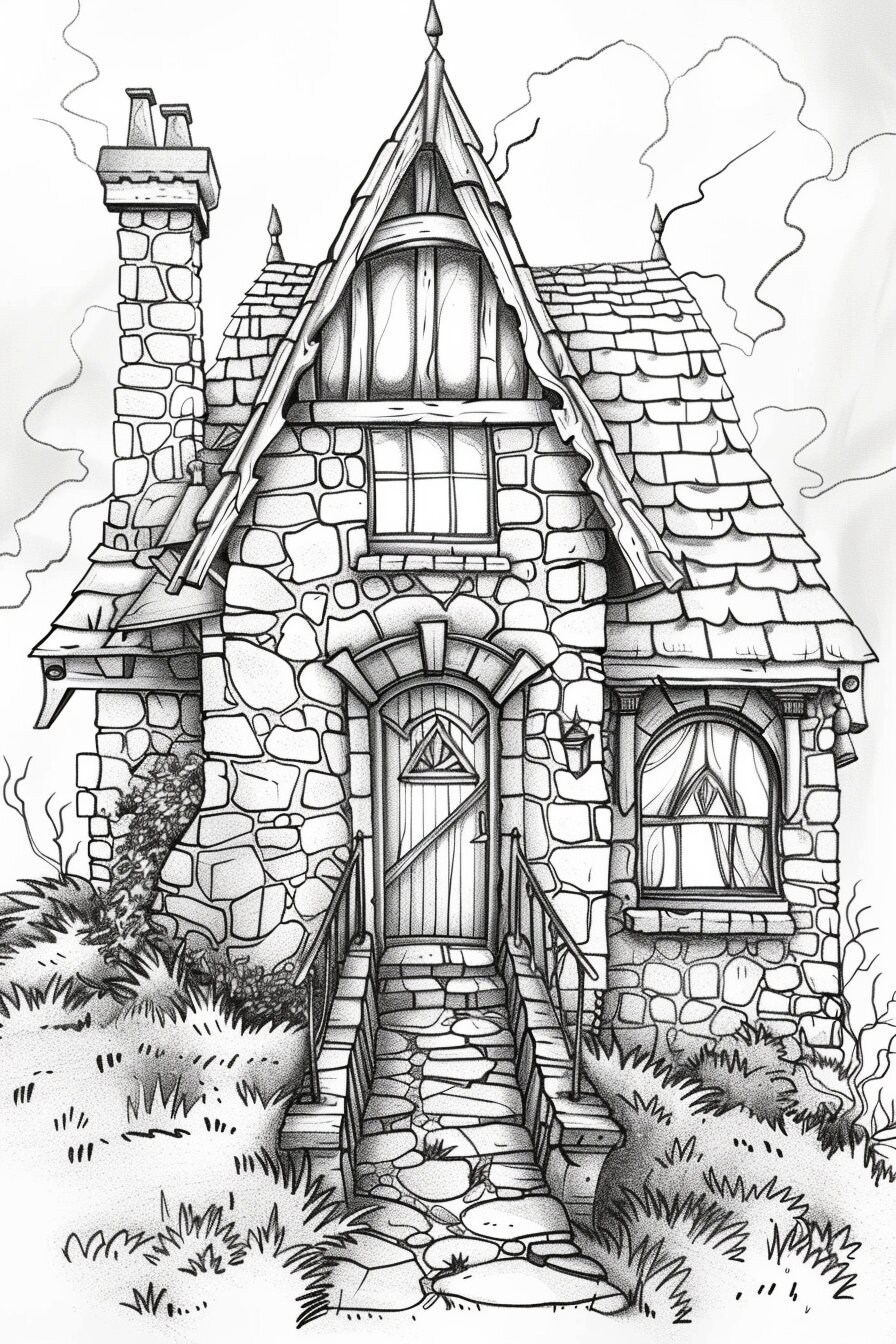 Tranquil Retreats:45 Stone House Coloring Pages for Stress Relief ...