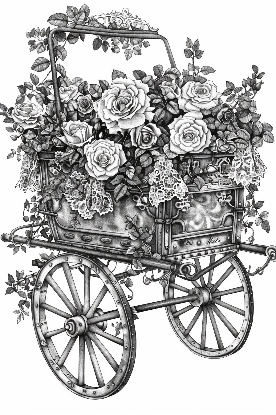 40 Wagons Coloring Pages,floral Wagon Coloring Pages for Adults and ...