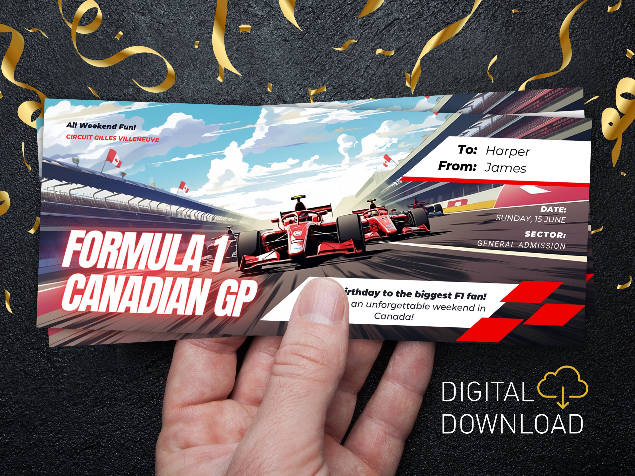 Editable Formula Ticket Canadian Race Gp Custom Formula Digital Template Surprise Gift Ticket ...