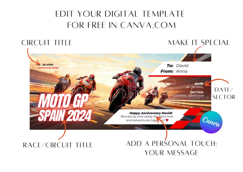 Editable Moto GP Ticket Spanish Grand Prix Surprise Gift - Etsy