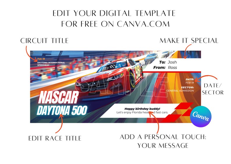 Editable Race Ticket Custom Race Digital Template Surprise Gift Ticket ...